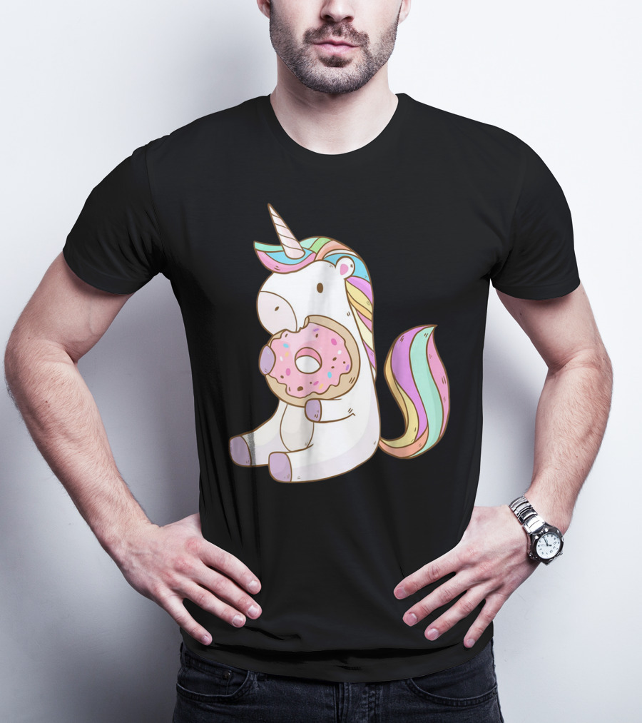 Cute Hungry Unicorn Enjoying A Delicious Donut With Sprinkles T-Shirt