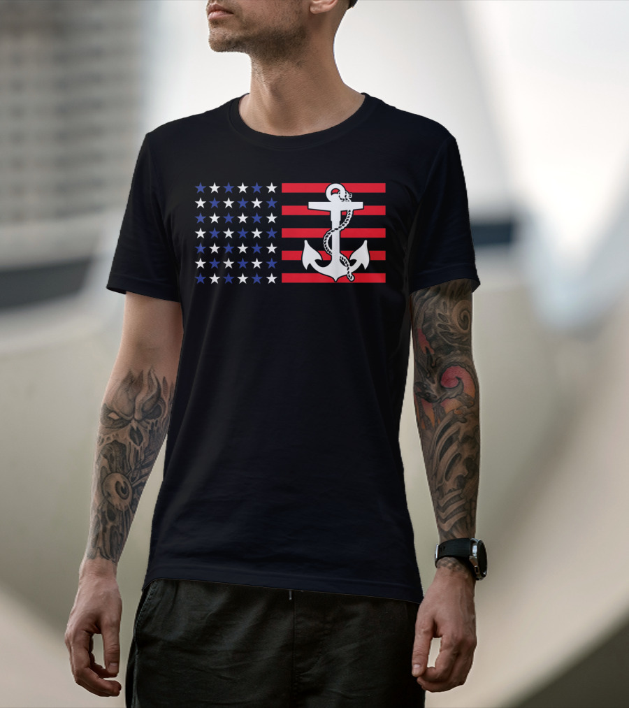American Flag Anchor Patriotic Military July Navy USA T-Shirt