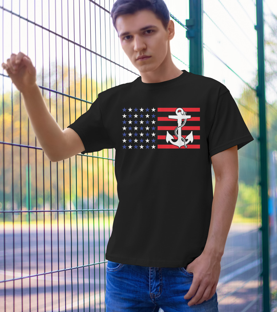 American Flag Anchor Patriotic Military July Navy USA T-Shirt