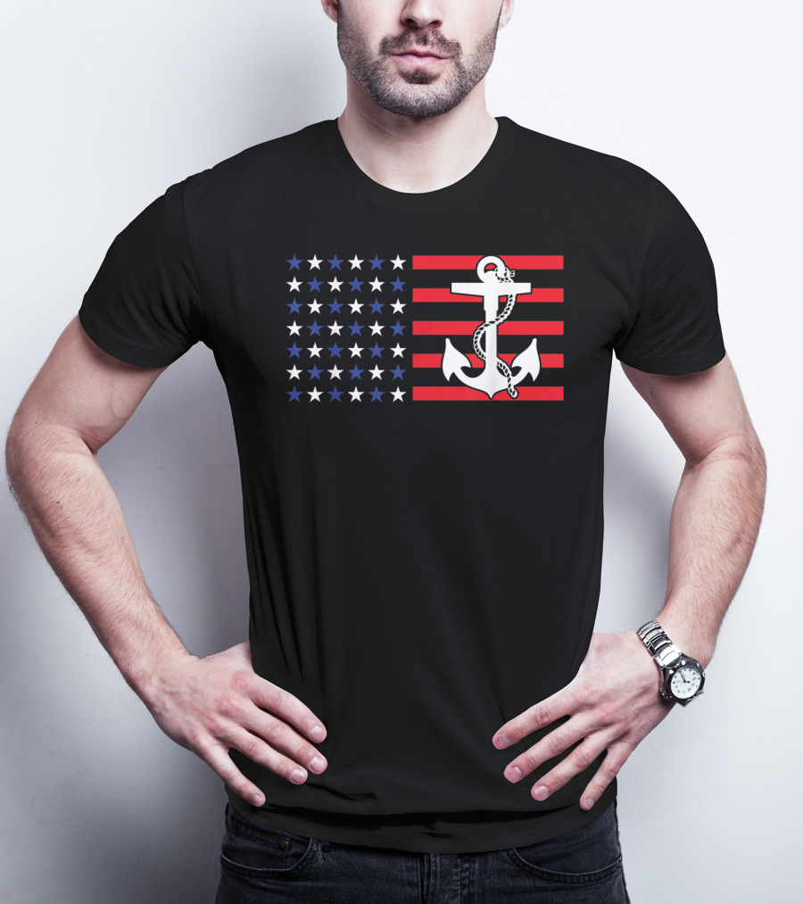 American Flag Anchor Patriotic Military July Navy USA T-Shirt
