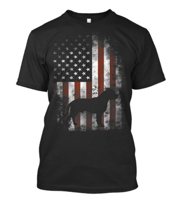 American Pitbull Terrier Silhouette With American Flag Patriotic T-Shirt