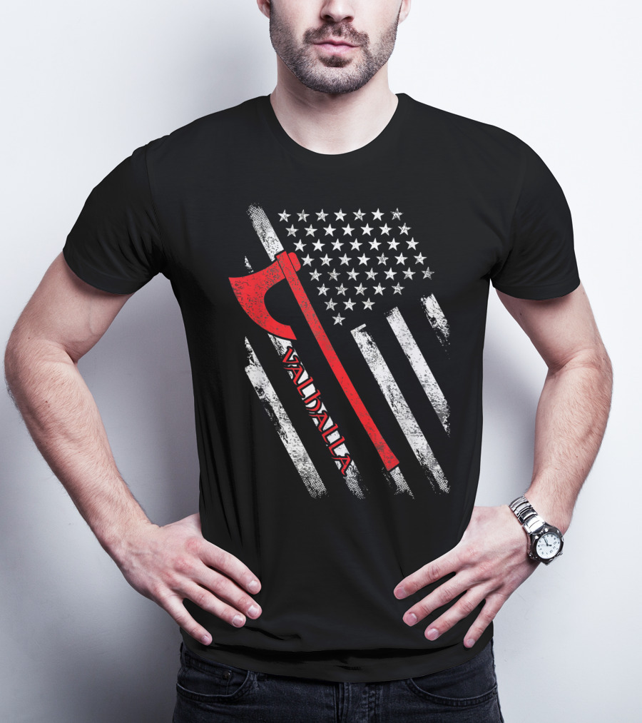 Valhalla American Viking Axe Flag T-Shirt