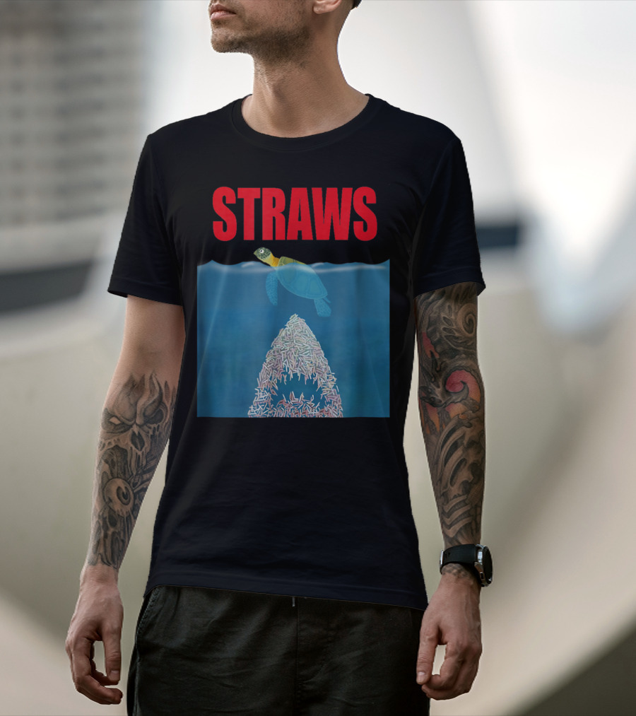Straws Sea Turtle Save Earth Ban Plastics T-Shirt