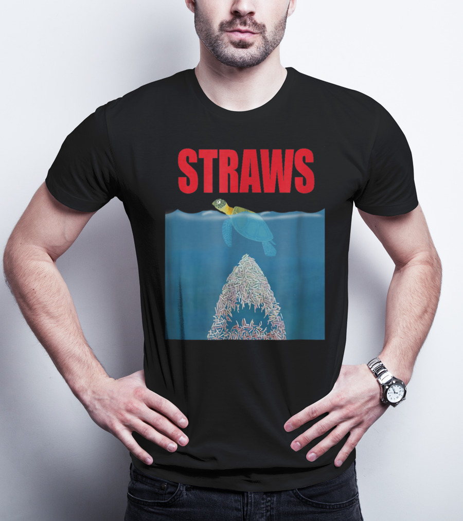 Straws Sea Turtle Save Earth Ban Plastics T-Shirt