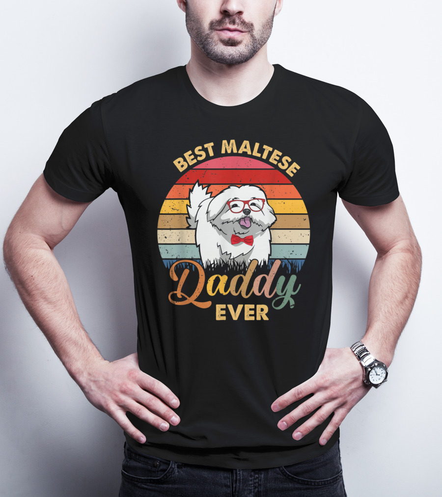 Best Maltese Daddy Ever Retro Style Dog T-Shirt