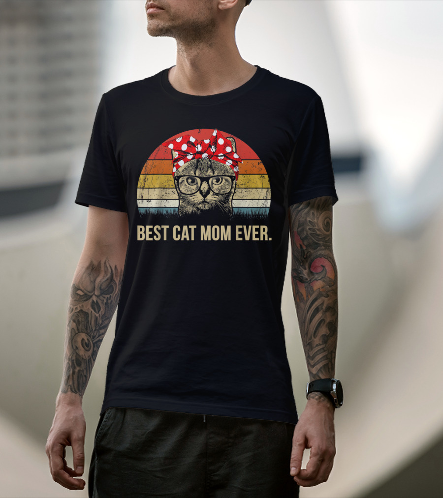 Best Cat Mom Ever Vintage Retro Graphic Cat MomyGift T-Shirt