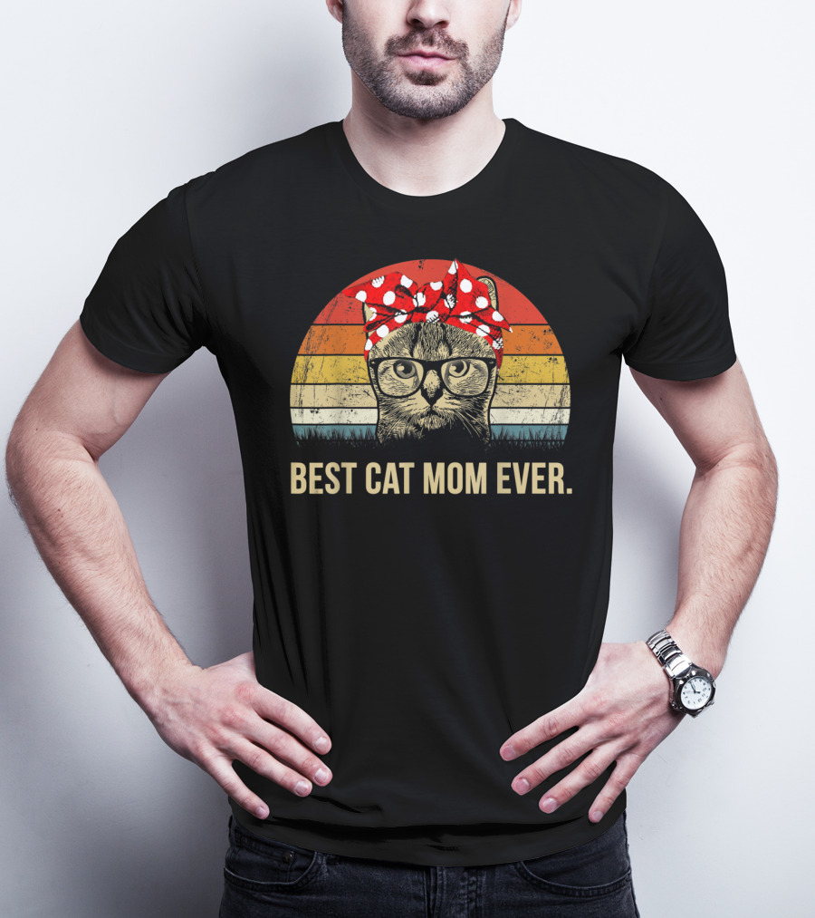 Best Cat Mom Ever Vintage Retro Graphic Cat MomyGift T-Shirt