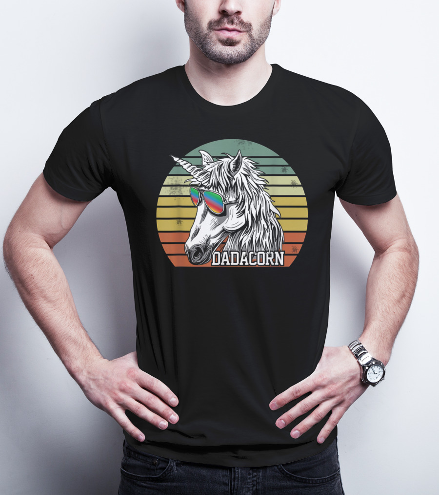Dadacorn Rainbow Sunglasses Unicorn Retro Stripes T-Shirt