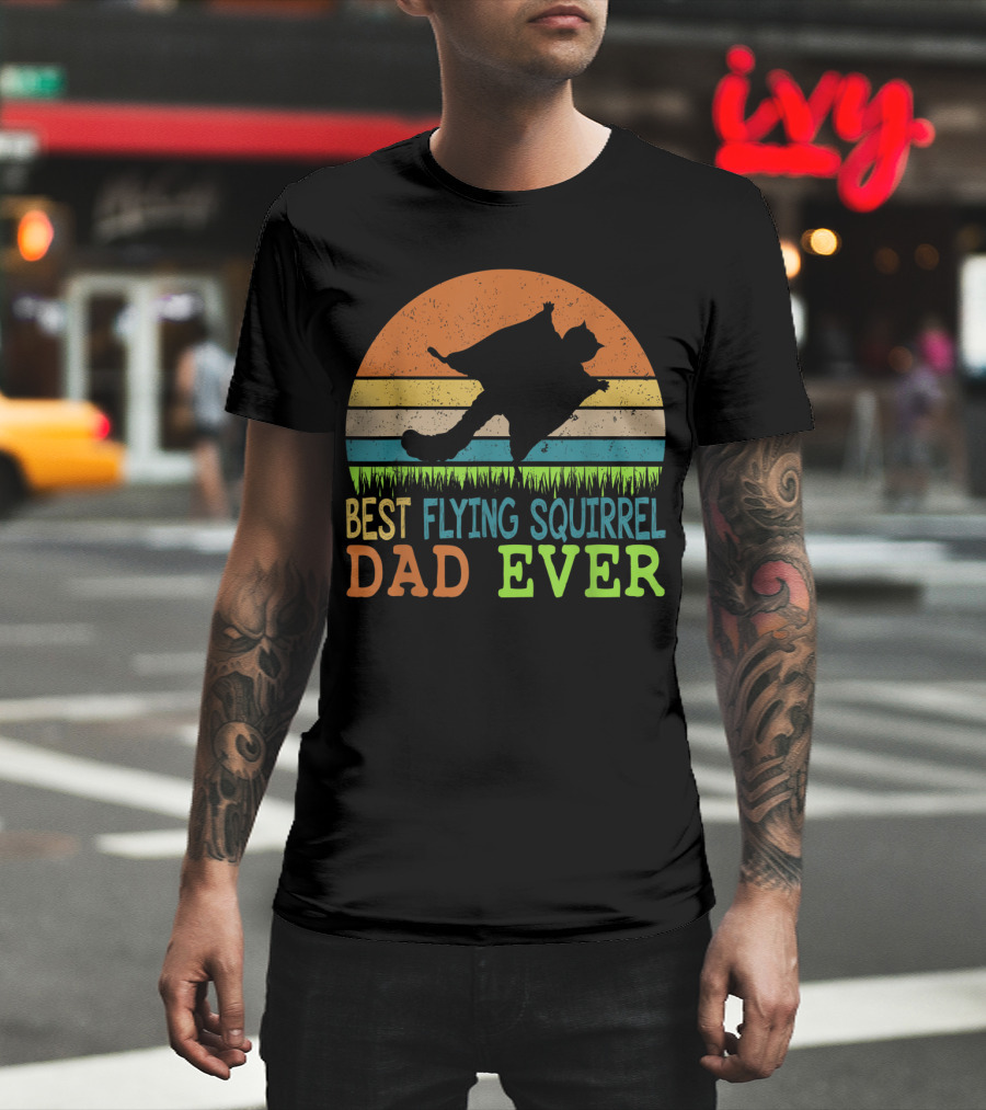 Best Flying Squirrel Dad Ever Retro Sunset T-Shirt