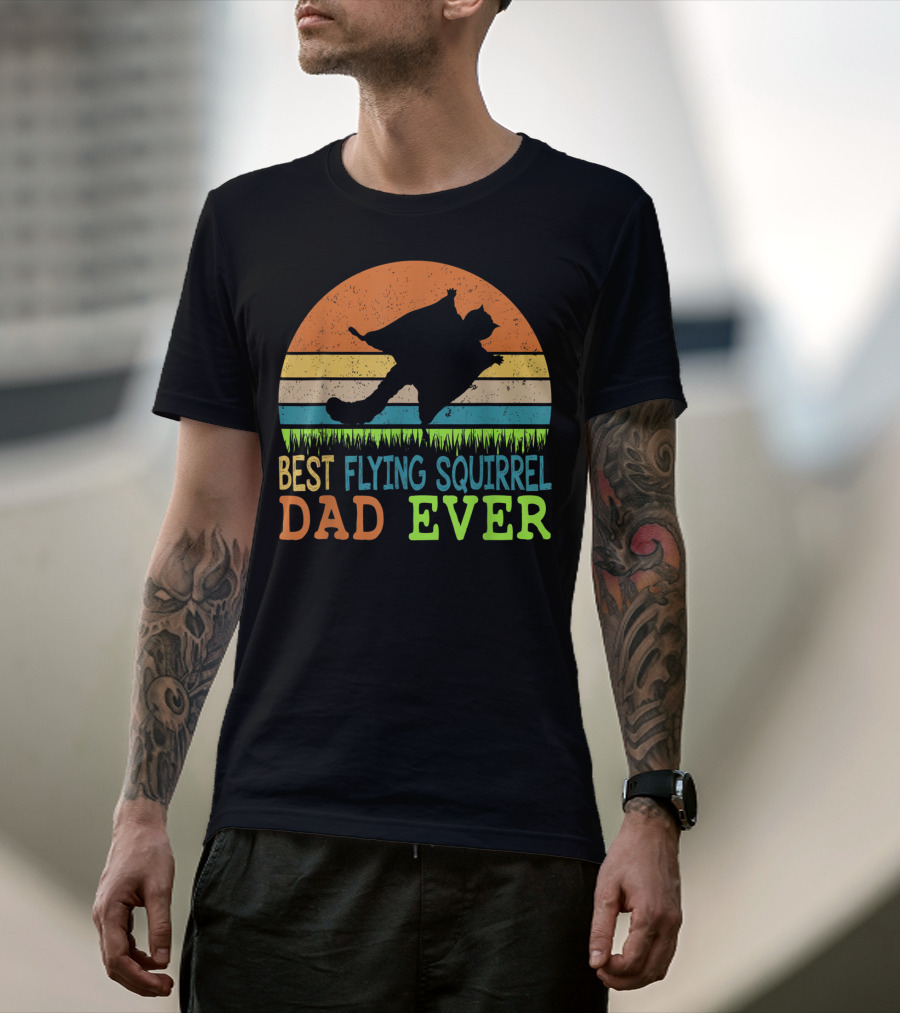 Best Flying Squirrel Dad Ever Retro Sunset T-Shirt