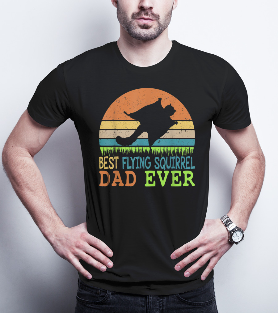 Best Flying Squirrel Dad Ever Retro Sunset T-Shirt