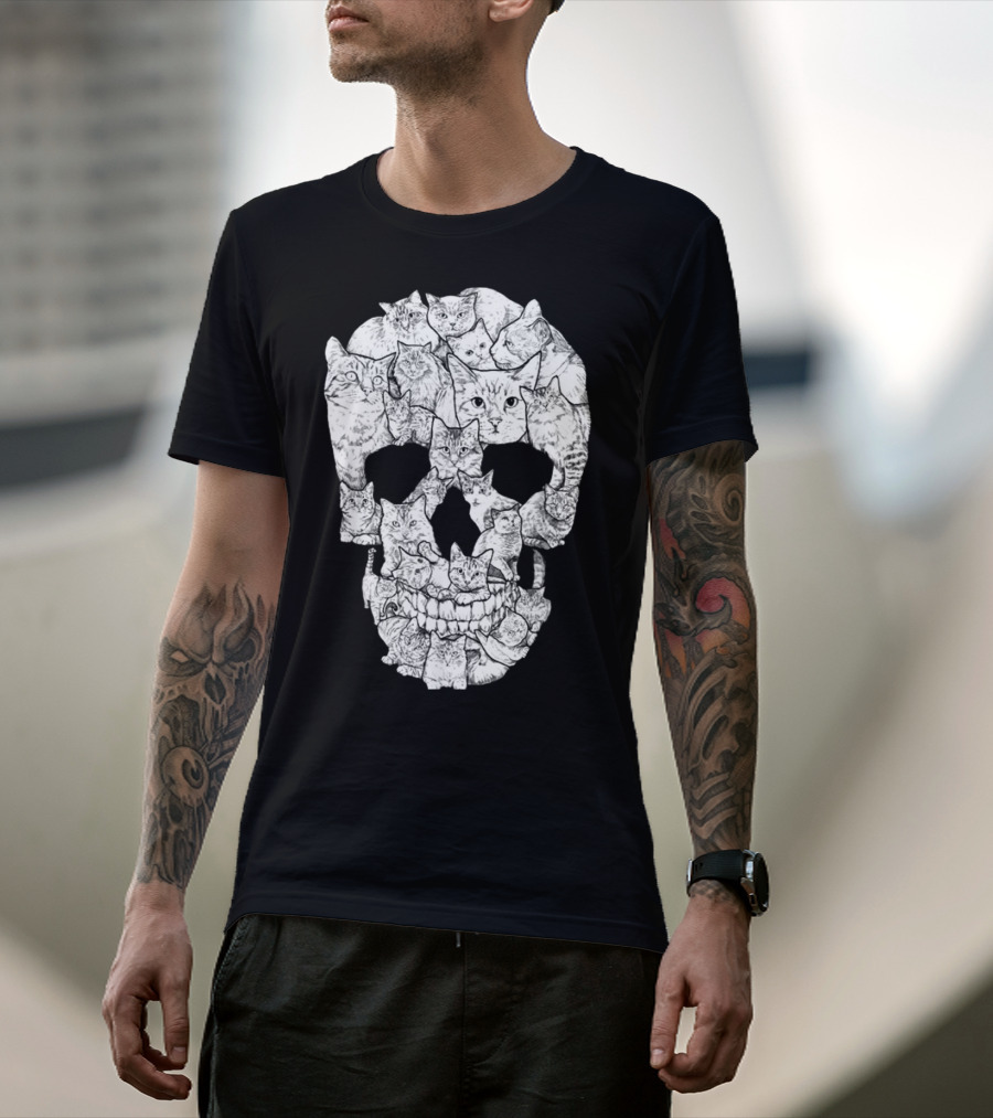 Cat Skull Cat Skull Men's Unique Feline Skull T-Shirt