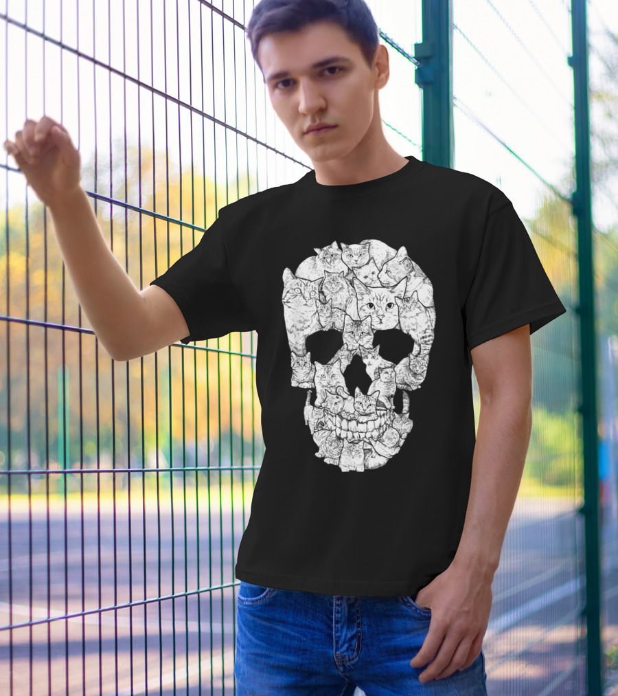 Cat Skull Cat Skull Men's Unique Feline Skull T-Shirt