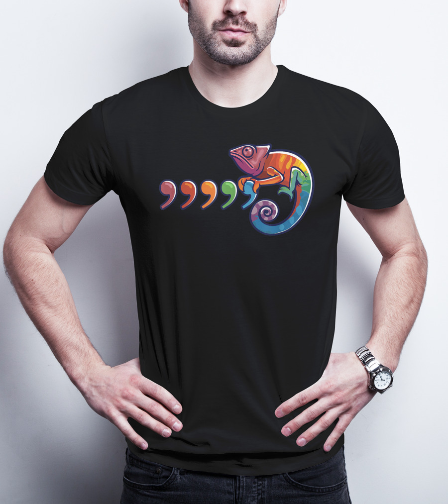 Comma Chameleon Colorful 80's Throwback T-Shirt