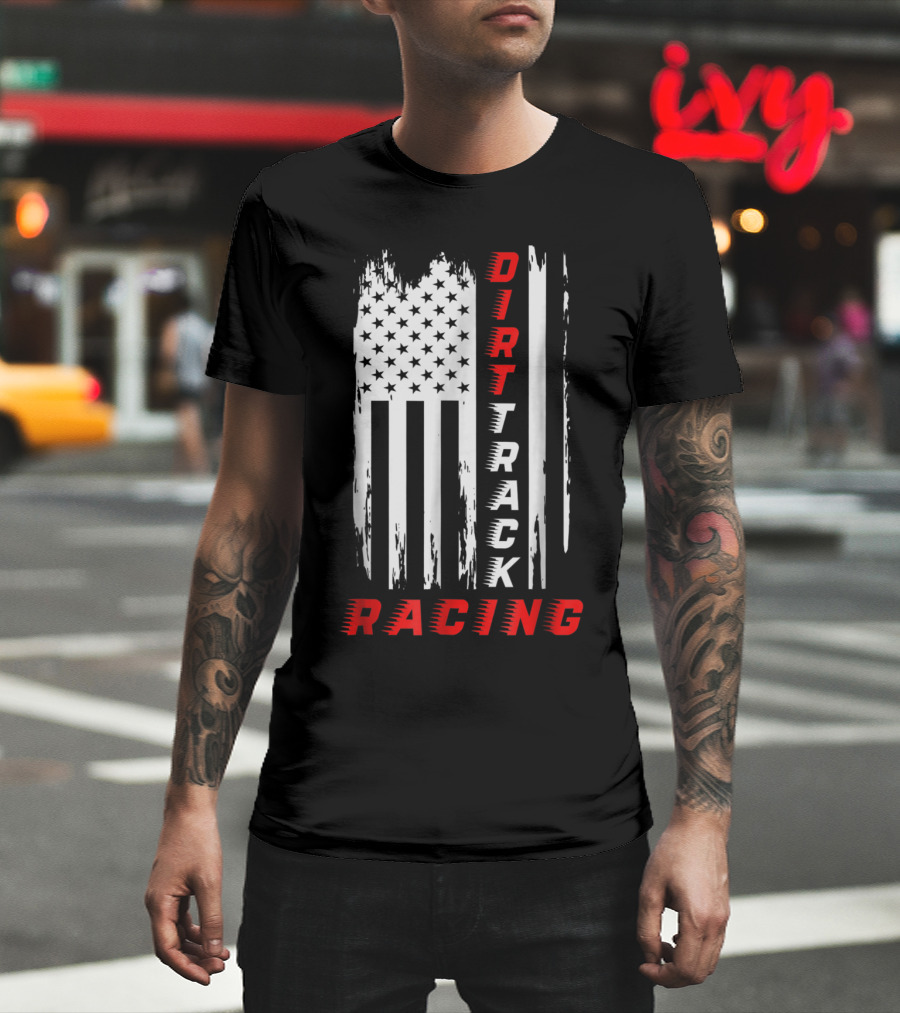 Dirt Track Racing American Flag Grunge T-Shirt