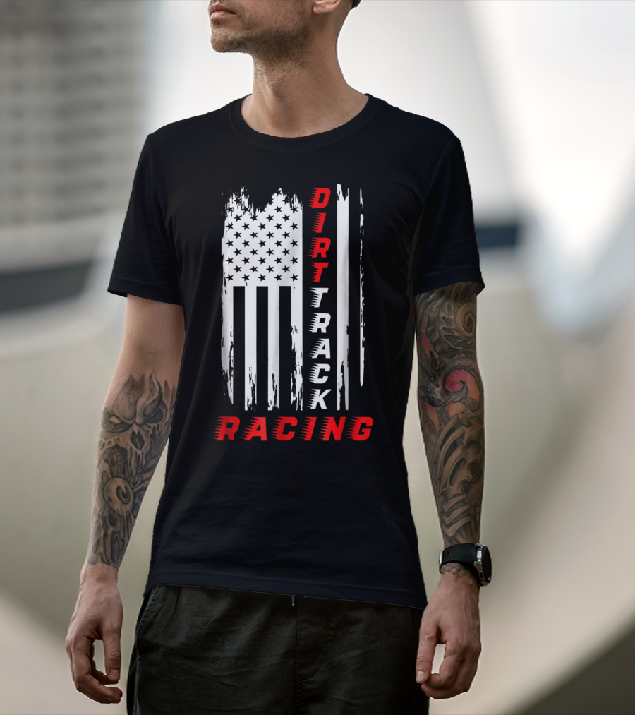 Dirt Track Racing American Flag Grunge T-Shirt
