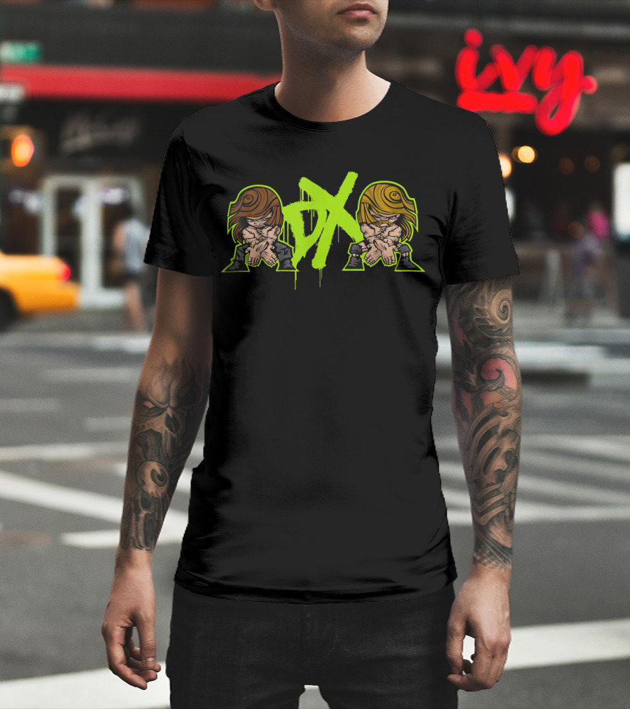 D-Generation X Crossover Cartoon Characters Green And Black T-Shirt