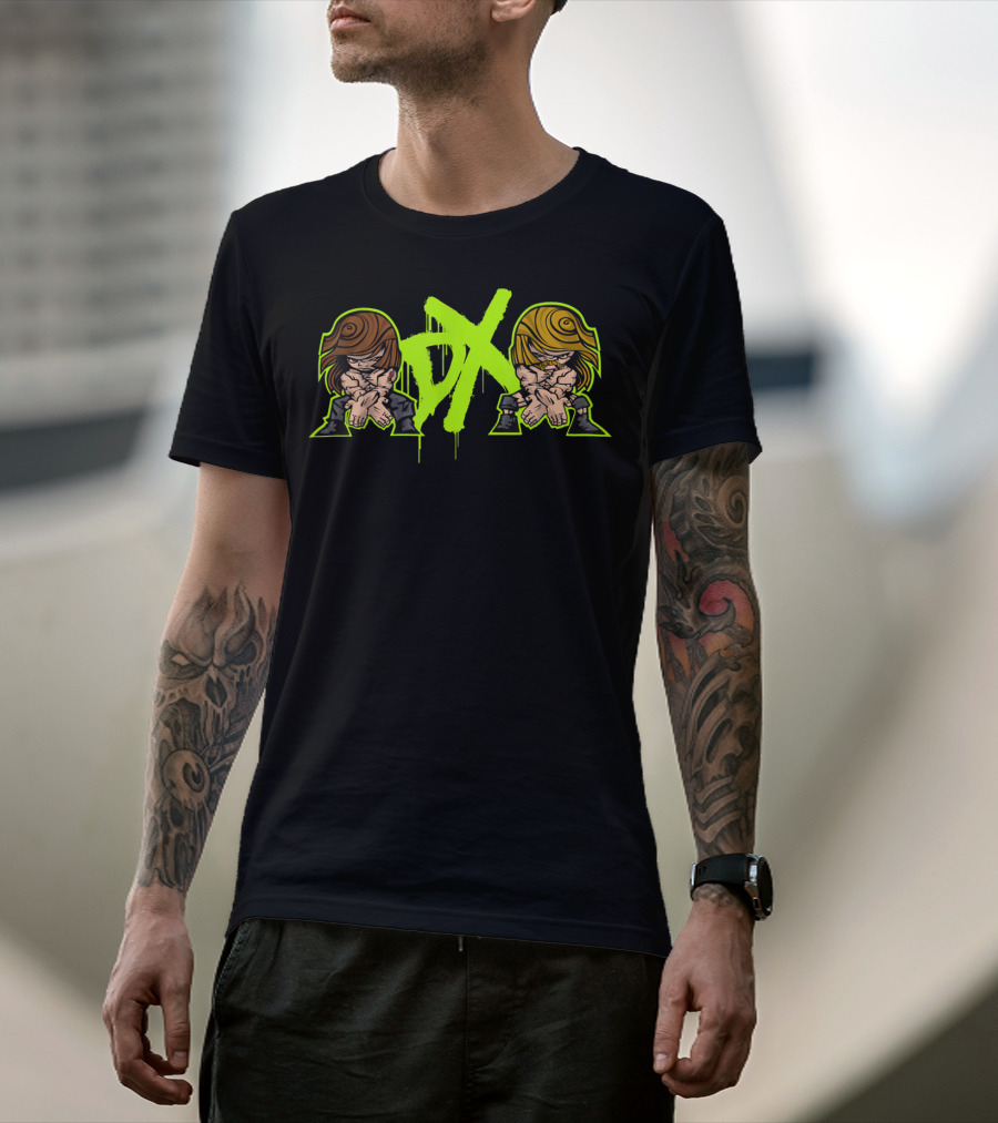 D-Generation X Crossover Cartoon Characters Green And Black T-Shirt