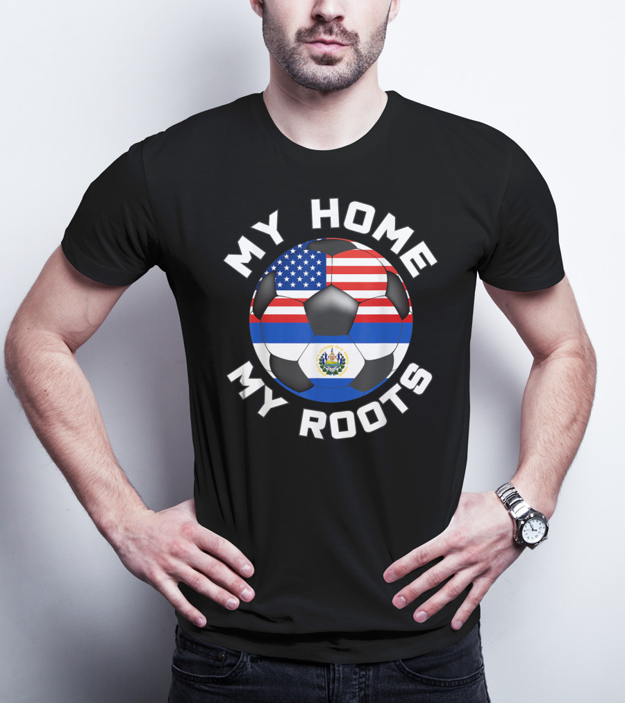 My Home My Roots El Salvador USA Soccer Flag Fan T-Shirt