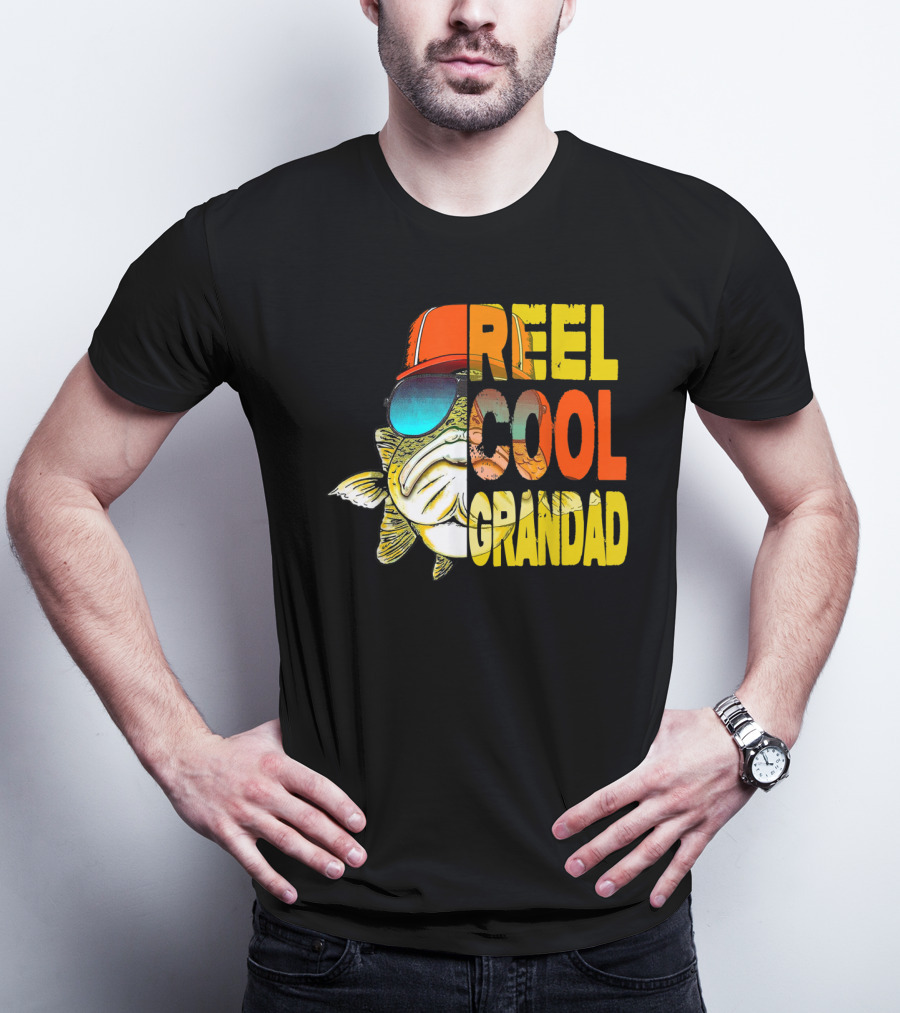 Father's Day Reel Cool Grandad Fishing Retro Sunglasses Hat T-Shirt