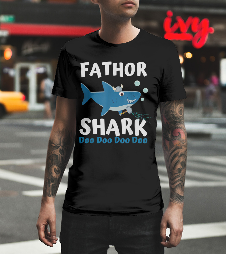 Fathor Shark Doo Doo Doo Doo Viking Father's Day Hero T-Shirt