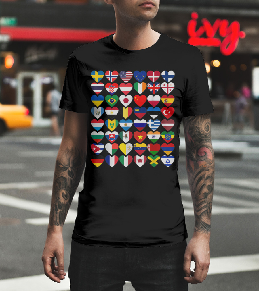 Flags Of The Countries Of The World Heart Shape Collection T-Shirt