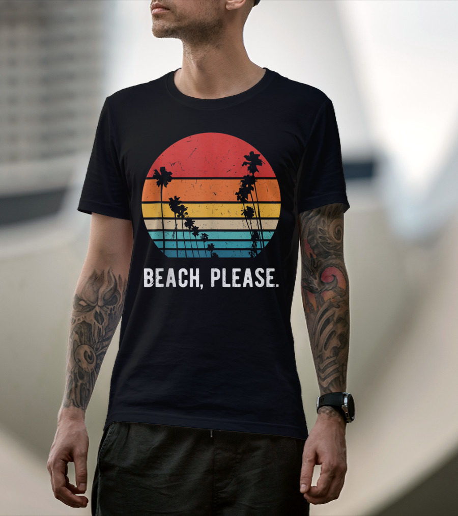 Beach Please Summer Breaks Aloha Vintage Sunset Palm Trees T-Shirt