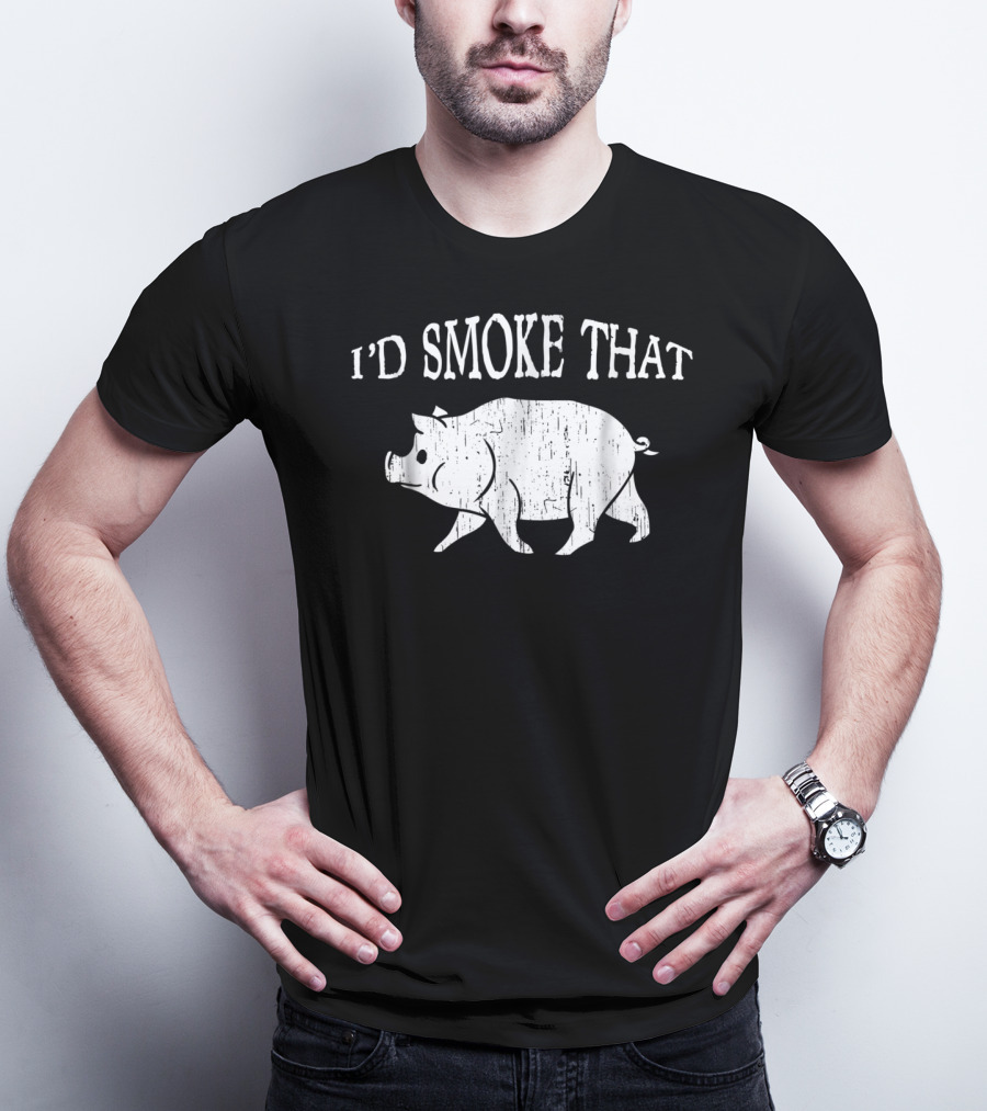 I'd Smoke That Funny Dad BBQ Vintage Pig Smoker T-Shirt
