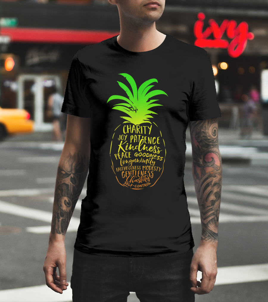 Holy Spirit Catholic Pineapple Charity Joy Patience Kindness Peace Goodness Longanimity Faithfulness Modesty Gentleness Chastity Self-Control T-Shirt