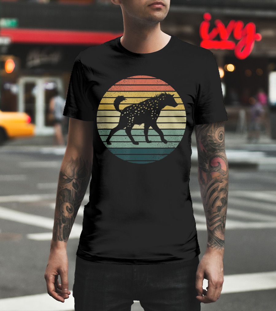 Hyena Vintage Silhouette Retro Stripes Sunset Animal T-Shirt