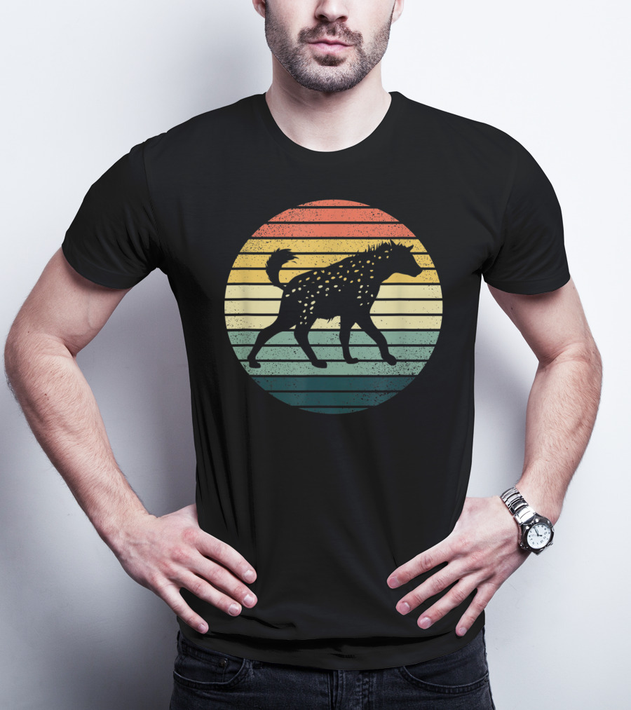 Hyena Vintage Silhouette Retro Stripes Sunset Animal T-Shirt
