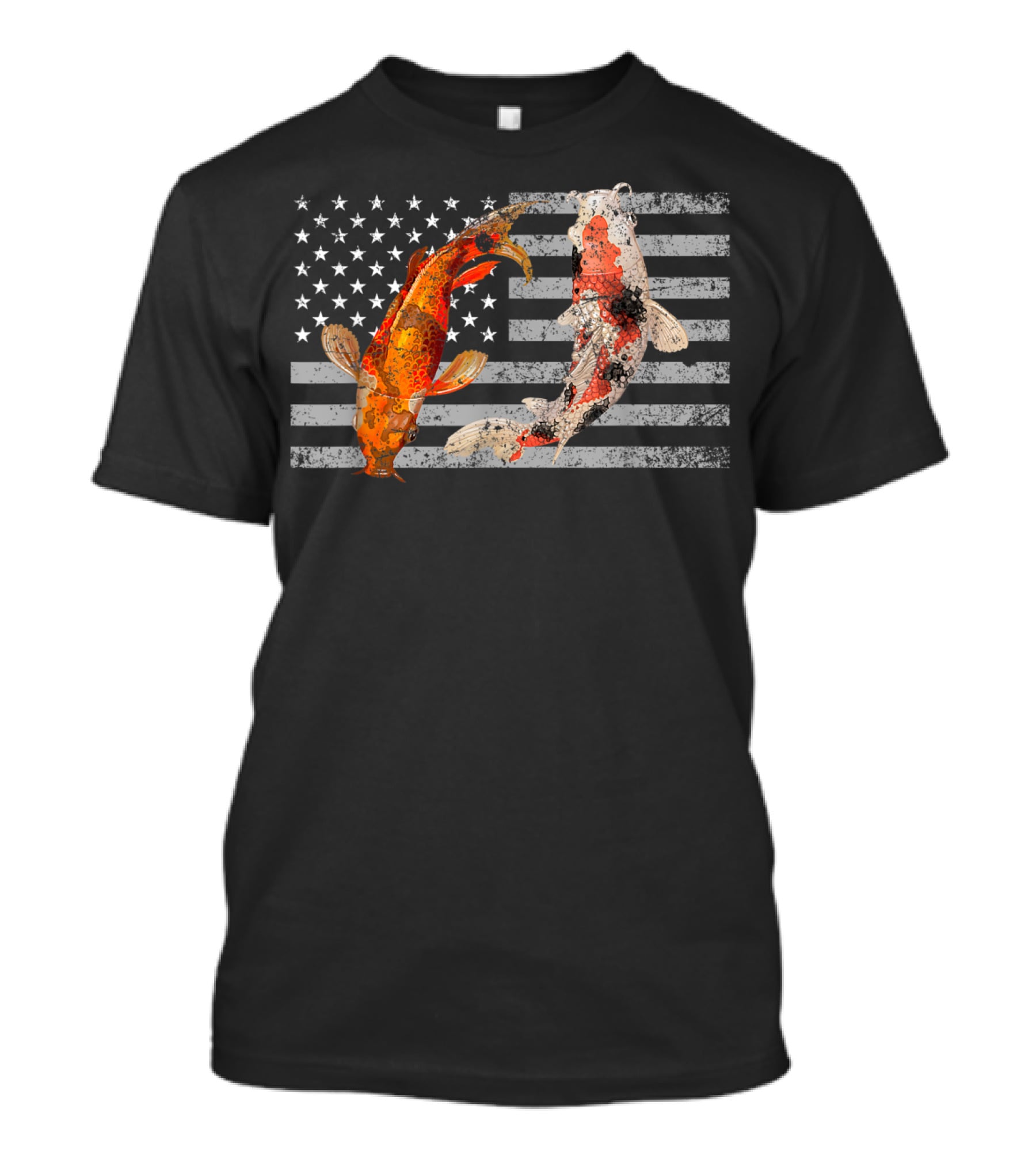 USA Flag With Japanese Koi Fish And Koi Carp T-Shirt