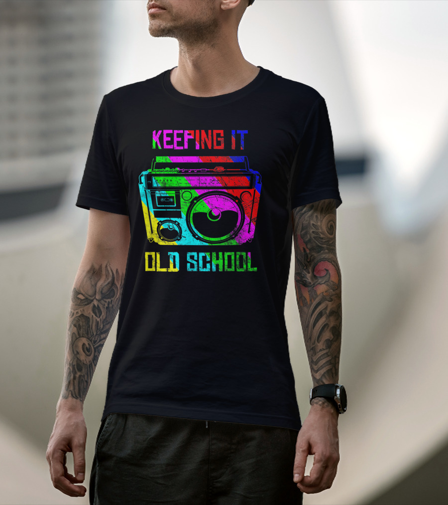 Keeping It Old School Boombox Retro Rainbow 80s Vibes T-Shirt
