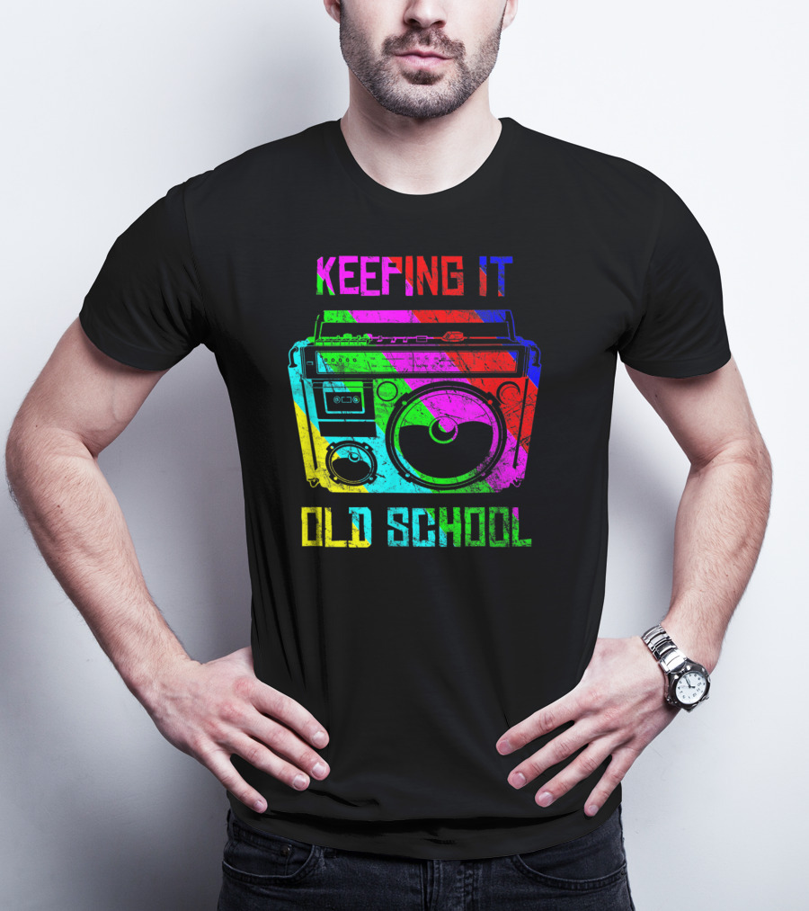 Keeping It Old School Boombox Retro Rainbow 80s Vibes T-Shirt