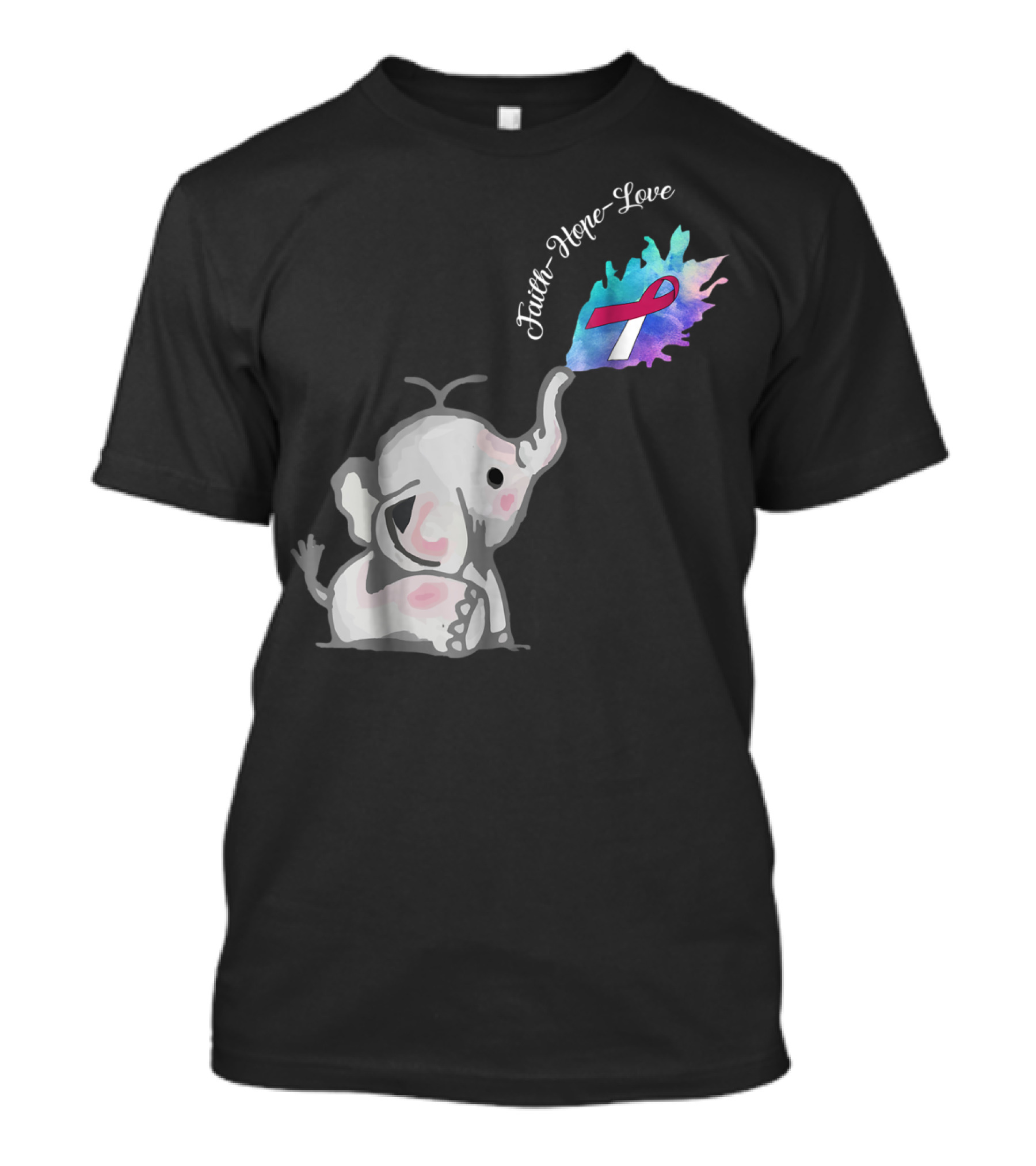 Faith Hope Love Cute Elephant Head Neck Cancer Awareness Warrior T-Shirt