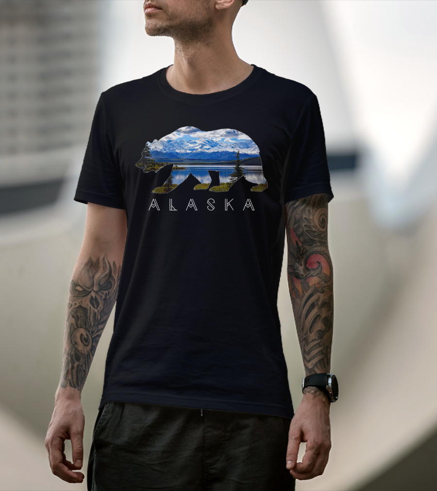 Alaska Bear Silhouette With Mountain Lake Scene T-Shirt