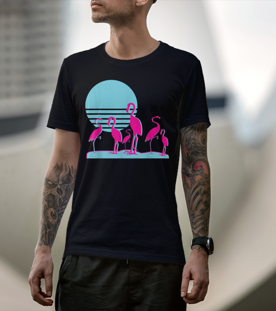 Flamingos Aesthetic Vaporwave 1980s Sunset Sundown Retro Synthwave T-Shirt