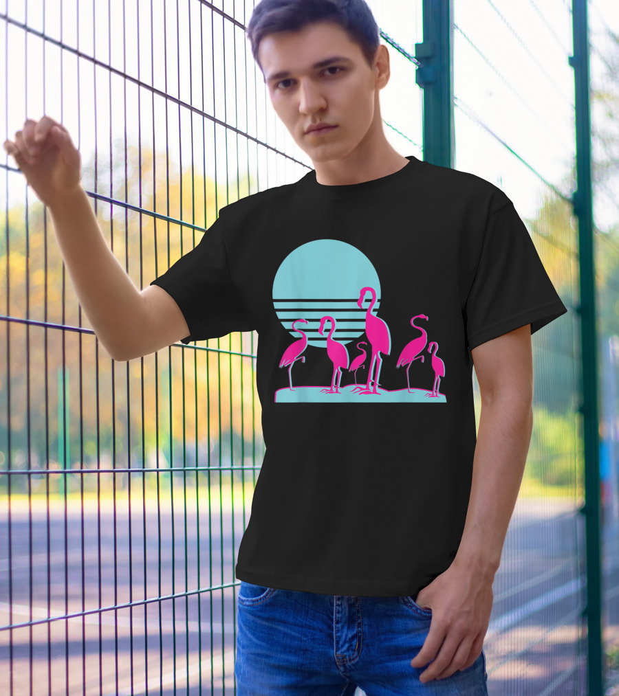 Flamingos Aesthetic Vaporwave 1980s Sunset Sundown Retro Synthwave T-Shirt