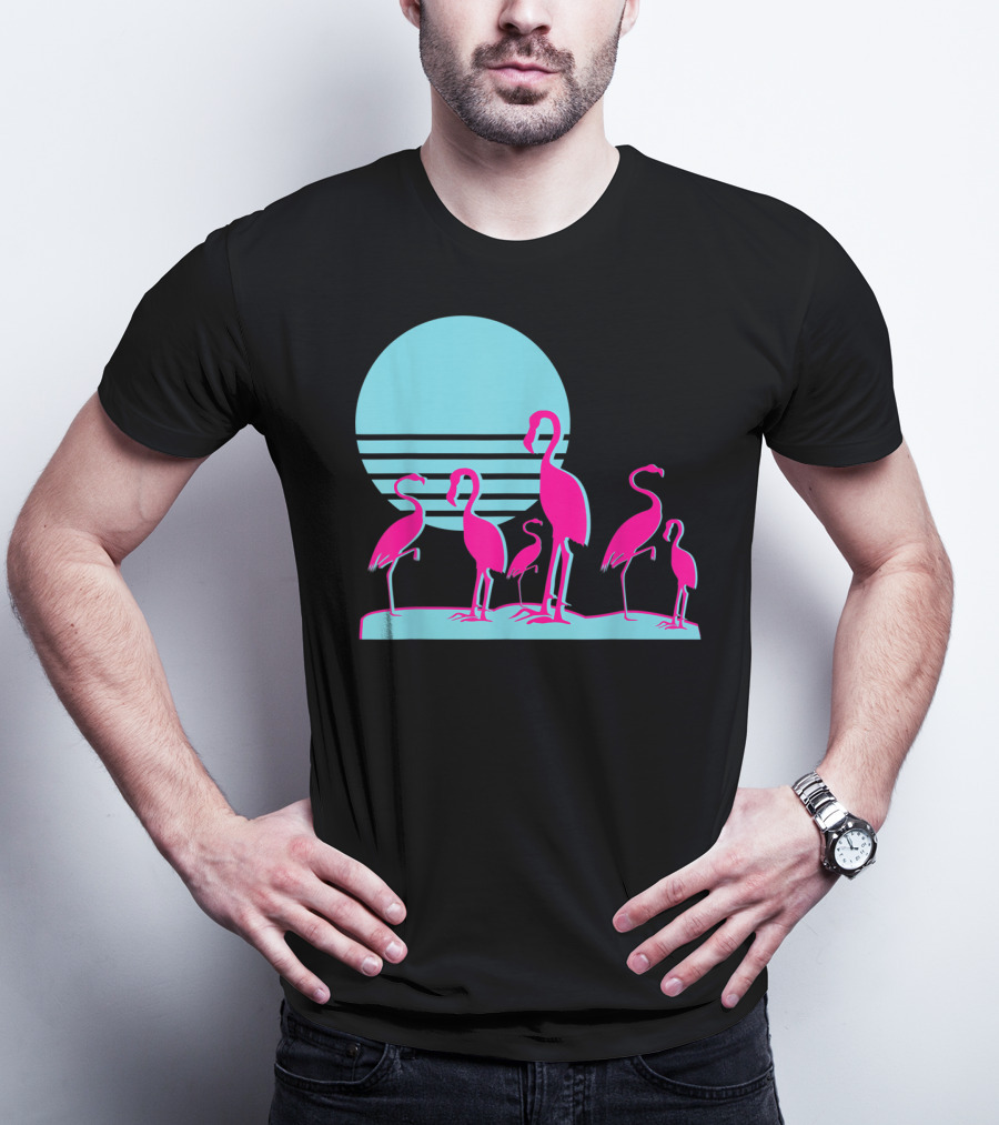 Flamingos Aesthetic Vaporwave 1980s Sunset Sundown Retro Synthwave T-Shirt