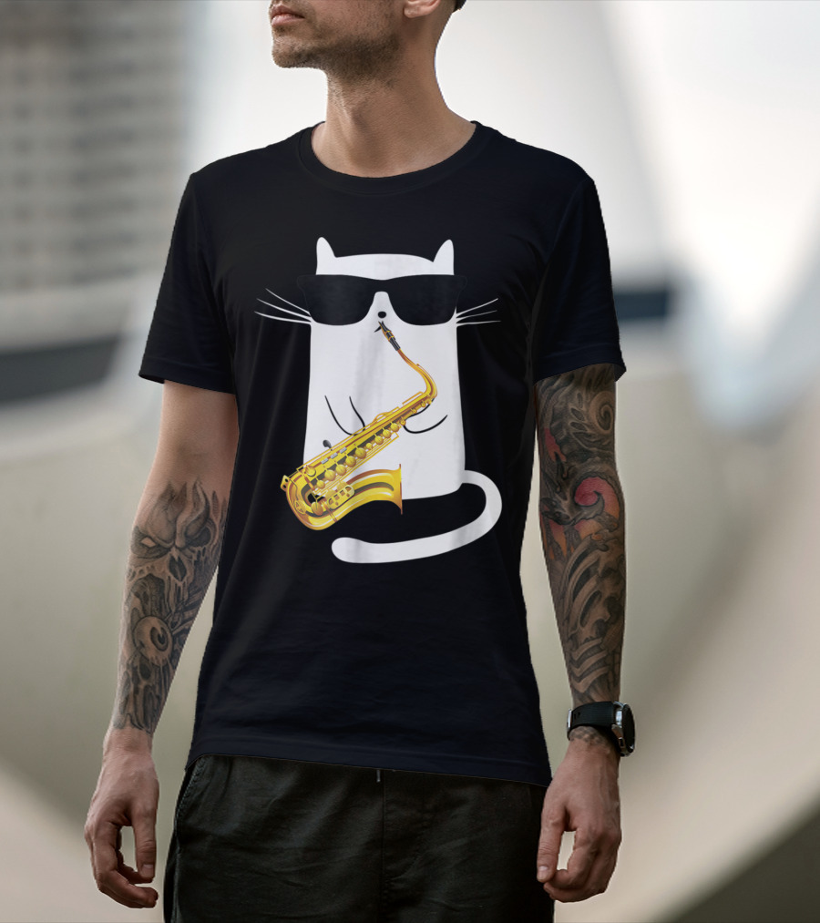Funny Cat Playing Saxophone With Sunglasses T-Shirt