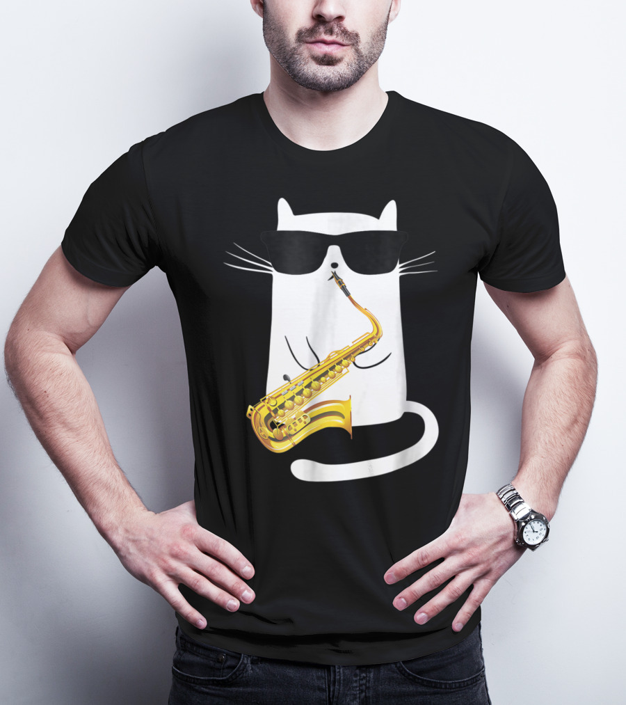 Funny Cat Playing Saxophone With Sunglasses T-Shirt