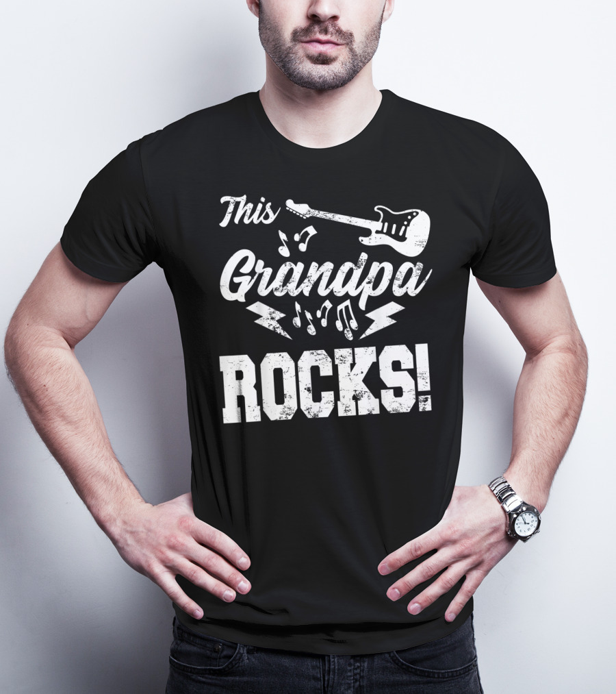 This Grandpa Rocks Guitar Rock N Roll Musical Notes Fun T-Shirt
