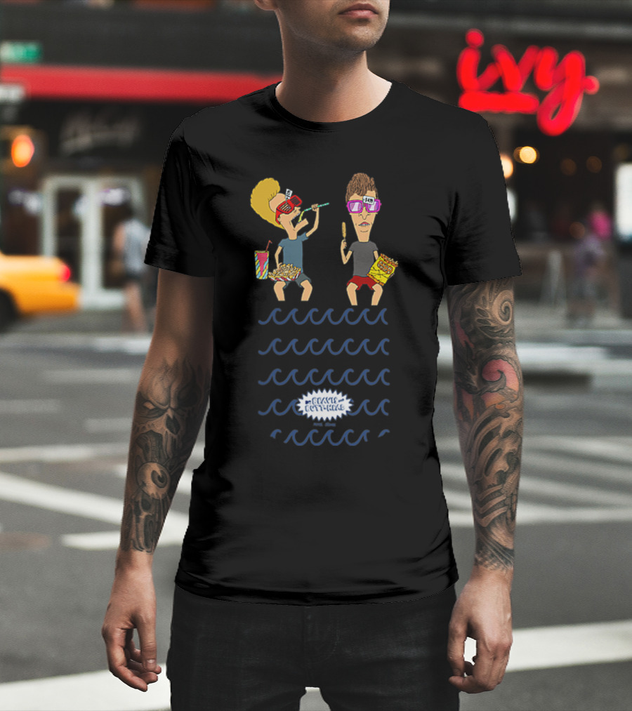 Beavis And Butthead Poolside Snacks With Nachos And Candy Corn Spectacles Waves T-Shirt