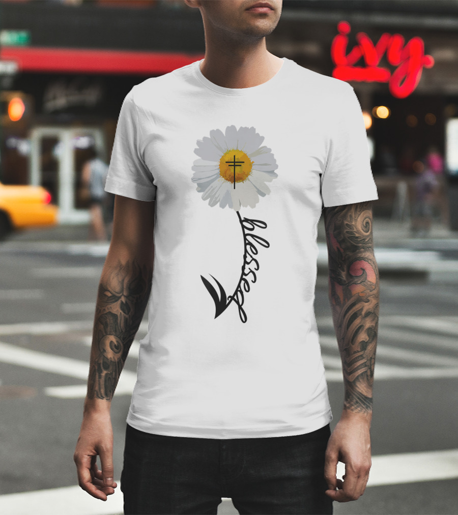 Blessed Cross Christian Daisy Trendy Bible T-Shirt