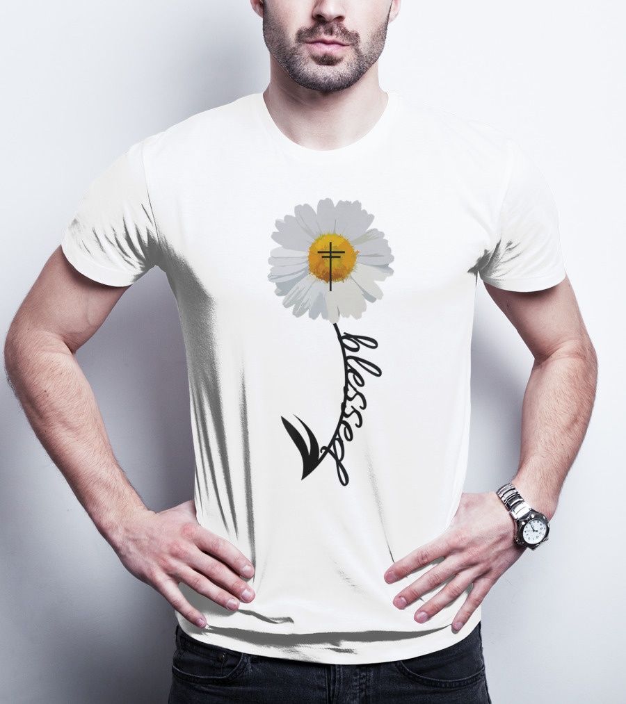 Blessed Cross Christian Daisy Trendy Bible T-Shirt
