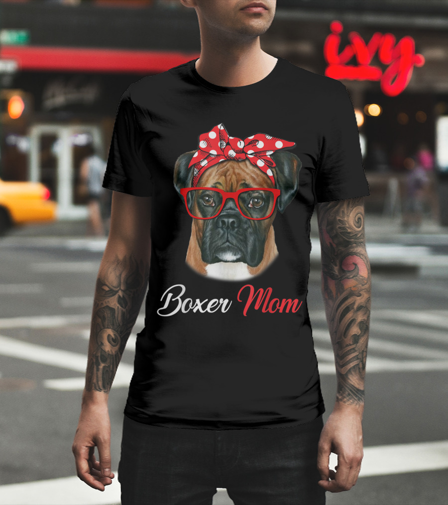 Boxer Mom Red Headband Glasses Dog T-Shirt