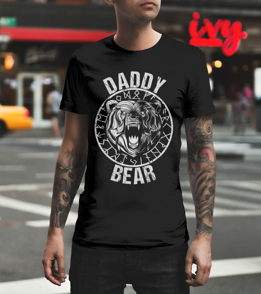 Daddy Bear Viking Runes Ferocious Roaring Bear T-Shirt