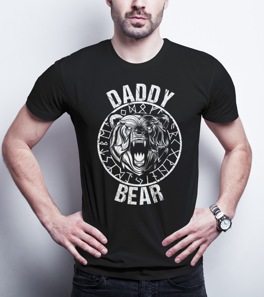 Daddy Bear Viking Runes Ferocious Roaring Bear T-Shirt