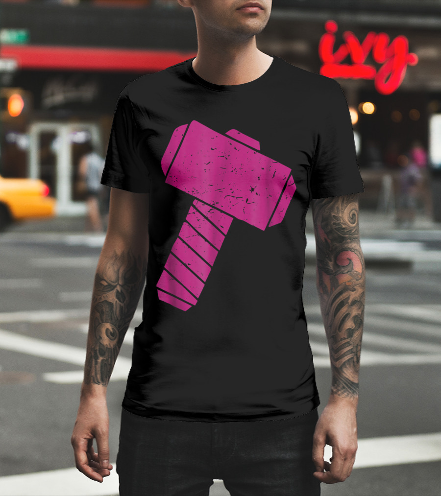 Distressed Magenta Mjolnir Thor's Hammer Odin Mythology T-Shirt