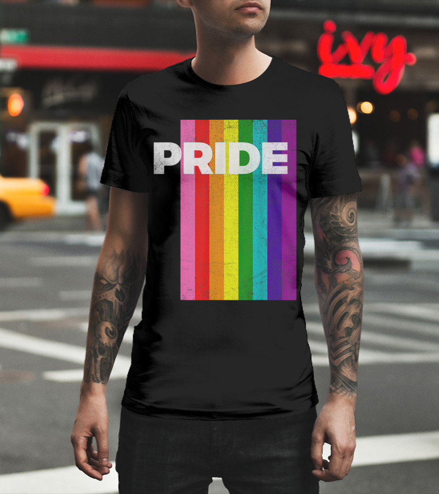 PRIDE Distressed Rainbow Stripes T-Shirt